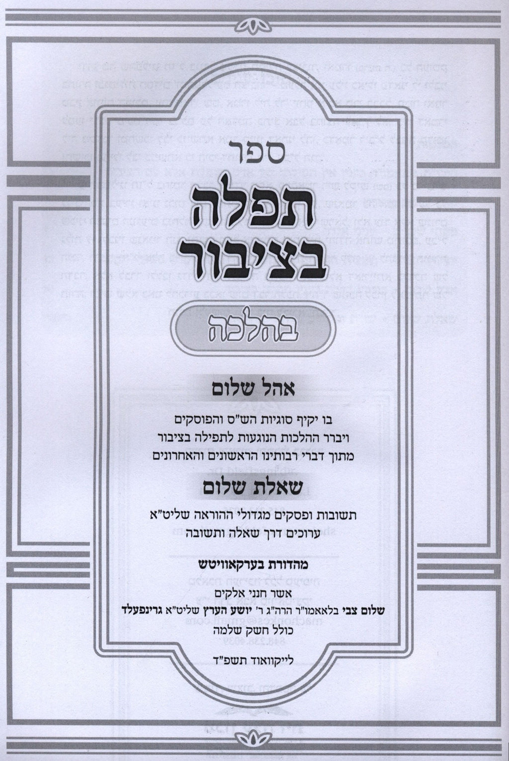 Sefer Tefillah B'Tzibur B'Halacha - ספר תפילה בציבור בהלכה – Judaica Plaza